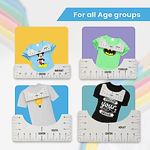 Simply Stocked Tshirt Ruler Guide for Vinyl Alignment - 4 Pcs of PVC T Shirt Rulers to Center Designs for Heat Press - 10 Inch Guides for T-Shirts of All Sizes (Transparent - Small)