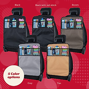 Lusso Gear Heavy Duty Kick Mats (2 Pk) - Waterproof Back Seat Organizer - Sag Proof Car Seat Cover for Kids - Black Kick Mats Car Protector with 3 Reinforced Storage Pockets - Backseat Protector