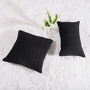 MANDIOO Cotton Knitted Decorative Lumbar Throw Pillow Covers Soft Cozy Outdoor Cushion Cases Luxury Modern Pillowcases for Couch Sofa Bed 12x20 Inches Black