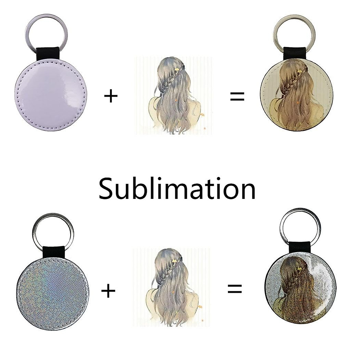 Yongkang 10 pieces Sublimation Blanks keychain Glitter PU Leather both sides can be sublimated DIY Craft (Rounded)