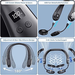 TFNN Portable Neck Fan, 9000mAh Hand Free Neck Fan, Neck Fan Air Conditioner, Bladeless Cooling Personal Neck Fan with 4 Air Outlet 3 speed for Travel, Camping, Yard Work, White