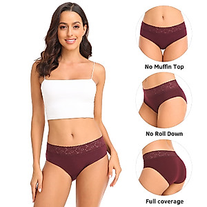 RHYFF Womens Underwear Cotton Lace Panties Soft Bikini Panty Comfortable Hipster Stretch Full Ladies Briefs 5 Pack S-XL(R3020-Dark-L)