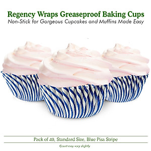 Regency Wraps Greaseproof Professional Grade Standard Baking Cups, Pack of 40, Blue Pisa Stripe
