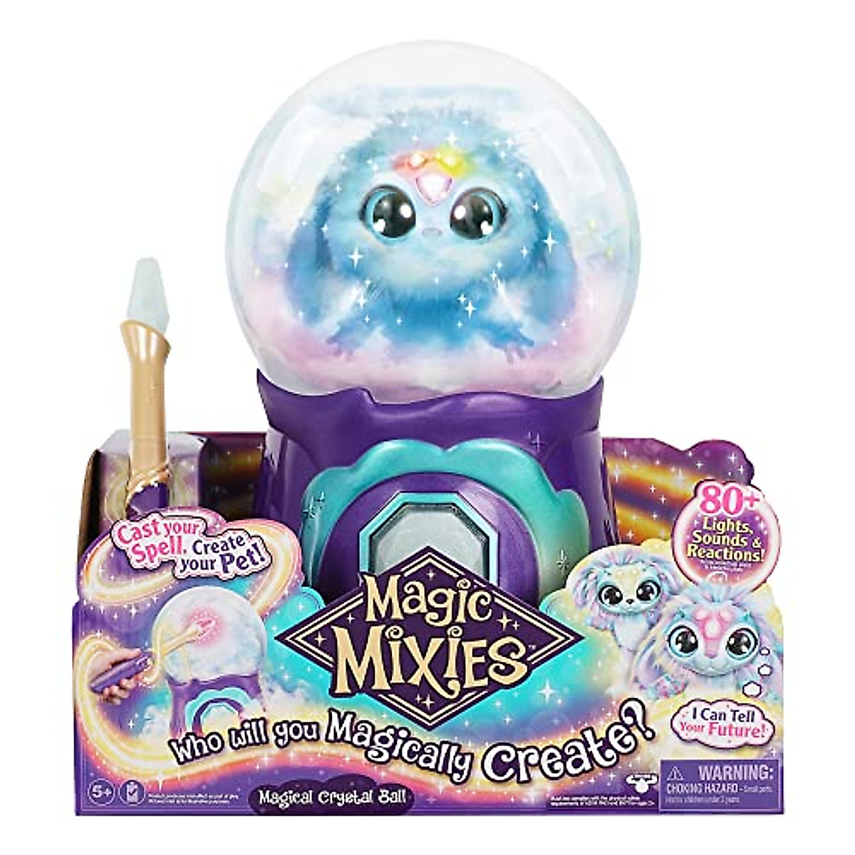 Magic Mixies Magical Misting Crystal Ball with Interactive 8 inch Blue Plush Toy and 80+ Sounds and Reactions