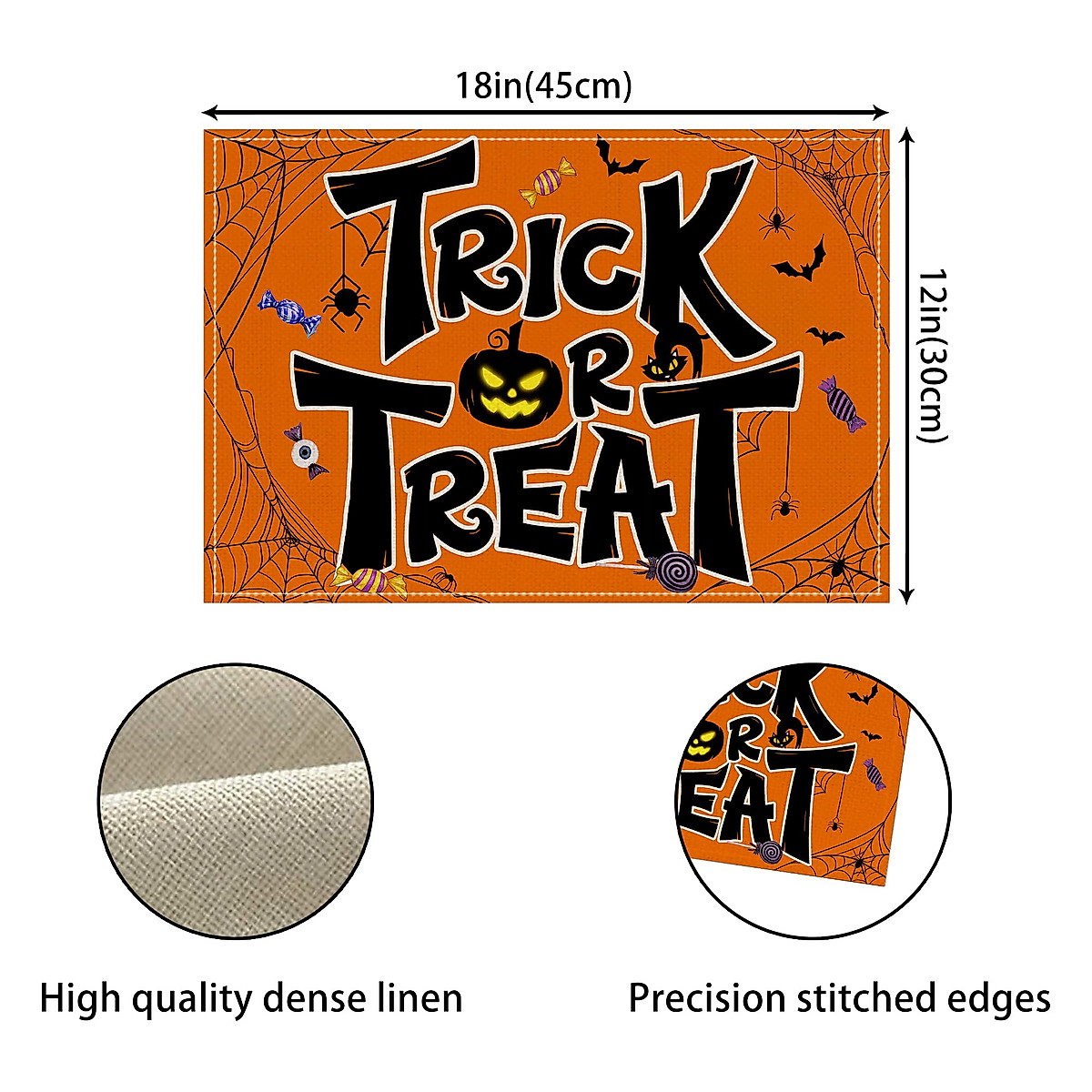 Halloween Placemats Set of 6,12x18 Inch Halloween Decorations Place Mats for Dining Table with Treat or Trick