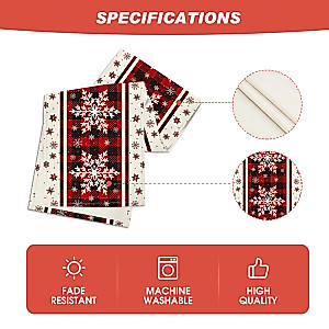 Artoid Mode Buffalo Plaid Snowflakes Christmas Table Runner, Seasonal Winter Kitchen Dining Table Decoration for Home Party Decor 13x72 Inch