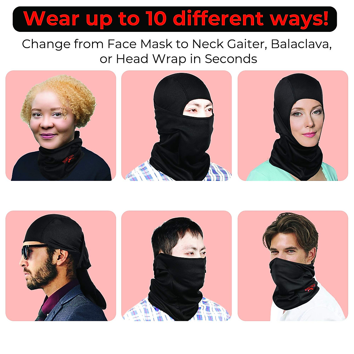 Badass Moto Motorcycle Balaclava Face Mask Men, Black Ski Mask for Men, Motorcycle Mask, Neck Gaiter, Full Face Mask Protects from Dust, Sun, Wind, Breathable Motorcycle Riding Gear Fits Under Helmet