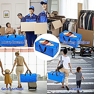 Moving Bags Heavy Duty,Extra Large Packing Bags for Moving,Reusable Plastic Moving Totes,Moving Storage Bags for Clothes,Moving Supplies Bins,Compatible with Ikea Frakta Cart (Blue,Set of 4)