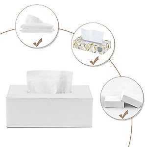 KINGFOM Rectangular PU Leather Tissue Box Cover - Facial Tissue Paper Napkin Holder for Bathroom, Home, Office, Car Automotive Decoration with Magnetic Bottom(White)