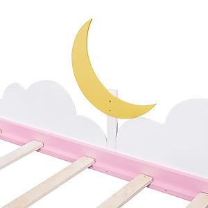 Yehha Twin Daybed for Kids, Solid Wood Bedframe w/Clouds and Moon Decor, 2 Storage Drawers, Cartoon Low Bed Frame for Boys & Girls Bedroom, Pink