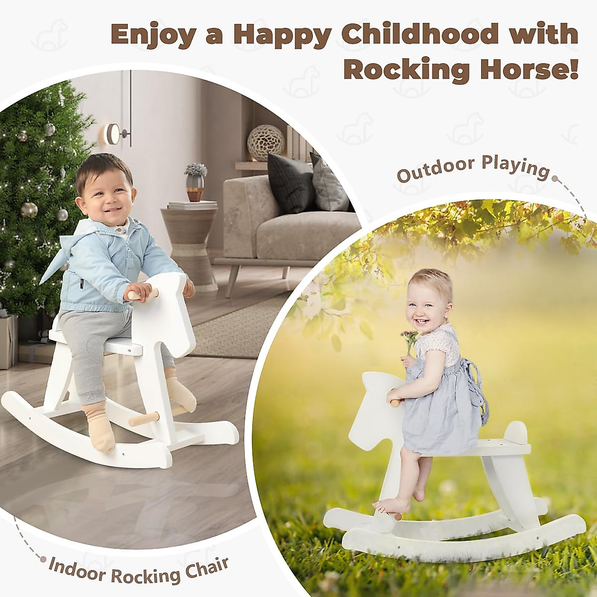 labebe - Wooden Rocking Horse, Baby Wood Ride On Toys for 18 Months Up, White Rocker Toy for Kid, Toddler Ride Animal Indoor/Outdoor, Boy&Girl Rocking Animal, Infant Ride Toy, Christmas/Birthday Gift