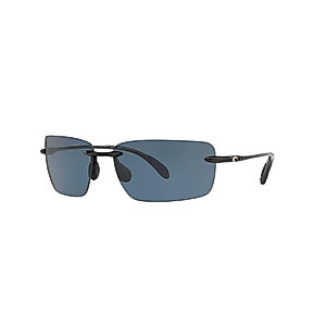 Costa Del Mar Mens Gulf Shore Rectangular Sunglasses, Shiny Black/Grey Polarized-580P, 66 mm