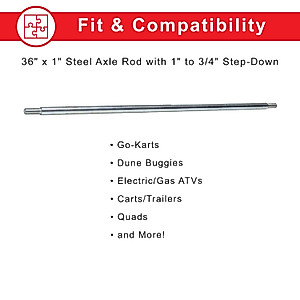 AlveyTech 36" Steel Axle Rod with 1" Diameter, 3/4" Step Down, 3/4-16" Fine Thread Ends, Full Length 1/4" Keyway for Go-Karts - GoKart Keyed Axle Shaft for ATV, Go-Kart, Quad, Dune Buggy (36 Inch)