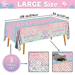JQSSHXB Mermaid Birthday Tablecloth 3 Pack Mermaid Table Cloths Disposable Plastic Mermaid Birthday Decorations for Party Kids Girls Baby Shower Themed Mermaid Birthday Party Favors (Fish Scale)