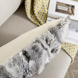 yingda1992 Real Rabbit Fur Pillow Case Cushion Cover Rabbit Fur Throw Decorative Animal Skin Pillowcase Home Living Room (Grey, 30×50cm（12in×20in）)