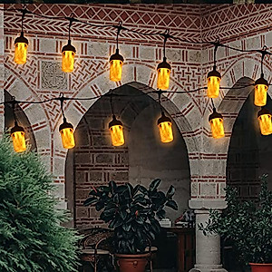 23 FT Solar Flickering Flame Outdoor String Lights 15 LED Waterproof Decorative Hanging Patio Backyard Garden Party Wedding Christmas Transparent (Warm White)