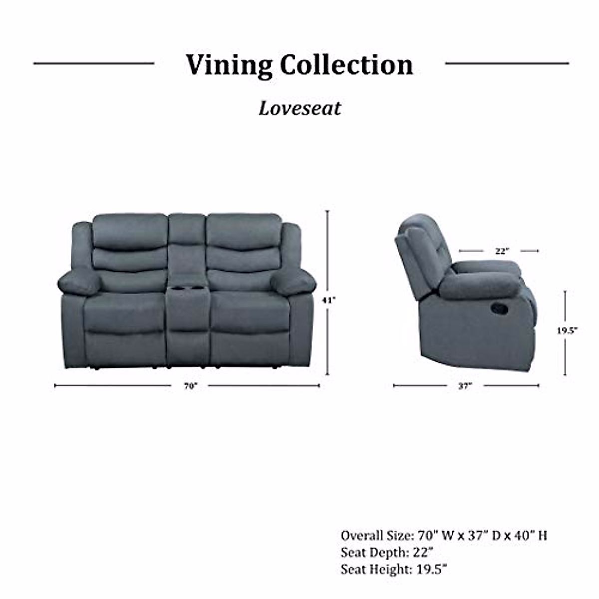 Homelegance 70" Manual Double Reclining Loveseat, Gray
