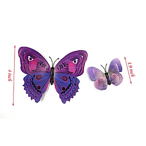 Ruwado 12 Pcs Purple Butterflies Double Wings Refrigerator Magnets Wall Decal Removable Sticker Decoration for Home Kitchen Kids Room Bedroom Office Theme Parties Classroom Window Décor (Purple)