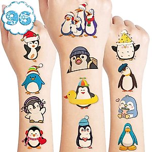 Penguin Temporary Tattoos Birthday Party Decorations Supplies Party Favors 96PCS Tattoos Stickers Cute Kids Girls Boys Gifts Classroom School Prizes Themed Christmas