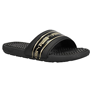 Puma - Womens Cool Cat Stripe Repeat Sandals, Size: 8 M US, Color: Puma Black/Puma Team Gold