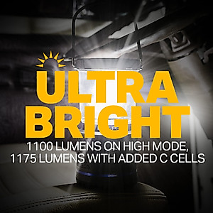 LUXPRO Rechargeable Dual-Power 1100 Lumen LED Lantern for Up to 150 Hours of Use - Camping Lantern with Built-in Power Bank - Dimmable LED Light with IPX4 Water-Resistant Rating