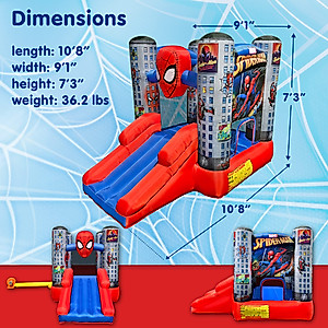 Funormous Marvel Spider-Man Bounce House with Slide, Kids Inflatable Spiderman Bouncy Castle Indoor Outdoor Plus Heavy Duty Air Blower
