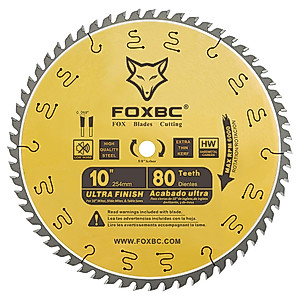 FOXBC 10-Inch Table Saw Blade, 80-Tooth, Ultra Finish Wood Cutting, 5/8-Inch Arbor