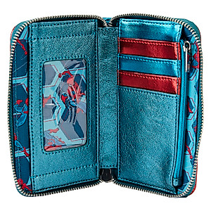 Loungefly Marvel Shine Spider-Man Cosplay Zip Around Wallet | Red & Blue Spiderman Pouch Standard