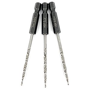 FTG USA Tapered Countersink Drill Bit Set 3 Pc #4 (7/64") Tapered Drill Bit Replacement, Countersink Bit Same Size for Wood Countersink Drill Bits