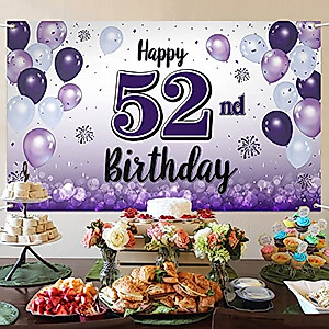 LASKYER Happy 52nd Birthday Purple Large Banner - Cheers to 52 Years Old Birthday Home Wall Photoprop Backdrop,52nd Birthday Party Decorations.