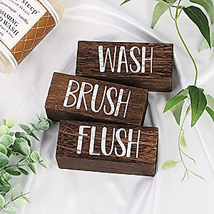 J JACKCUBE DESIGN Wash Brush Flush Bathroom Signs, Funny Farmhouse Classic Rustic Wooden Sign Box- Bath Home Vintage Decor Sign Art with Sayings- MK1066A