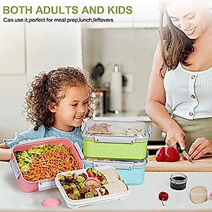 Shopwithgreen Set of 3 Salad Food Storage Container To Go, 47-oz Bento Box with Removable Tray & Dressing Pots, for Lunch, Snacks, School & Travel - Food Prep Storage Containers with Lids