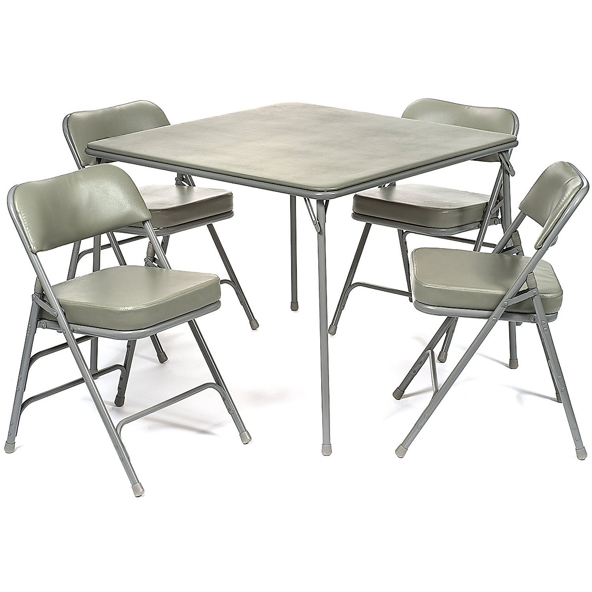 XL Series Folding Card Table and Chair Set (5pc) - Ultra-Padded Chairs for All-Day Comfort - Fold Away Design, Quick Storage and Portability - Vinyl Upholstery - Wheelchair Accessible (Grey)