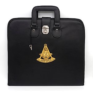 Masonic Hand Embroidered Past Master Masonic Apron carrying Case with Handle [BLACK]