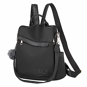 YBNGUAA 2 in 1 Women Backpack Purse, Ladies Nylon Backpack Purse Waterproof Anti-theft Rucksack, Crossbody Backpack Lightweight Shoulder Bag for Women (black)
