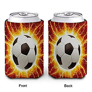 Can Cooler Sleeves Coozies for Cans And Bottles Insulators Soccer Ball Bright Lightnings Print PVC Elastic Reusable