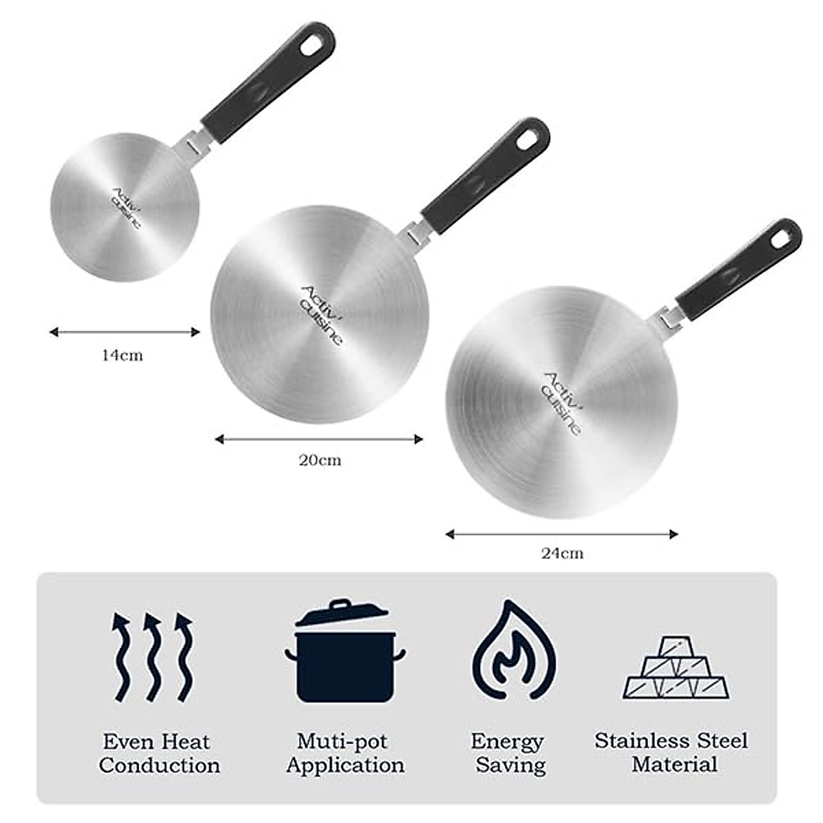 ACTIV CUISINE 7.9 Inch Heat Diffuser for Glass Cooktop, Stainless Steel Induction Adapter Simmer Plate, Gas Stove Converter Disk with Detachable Handle