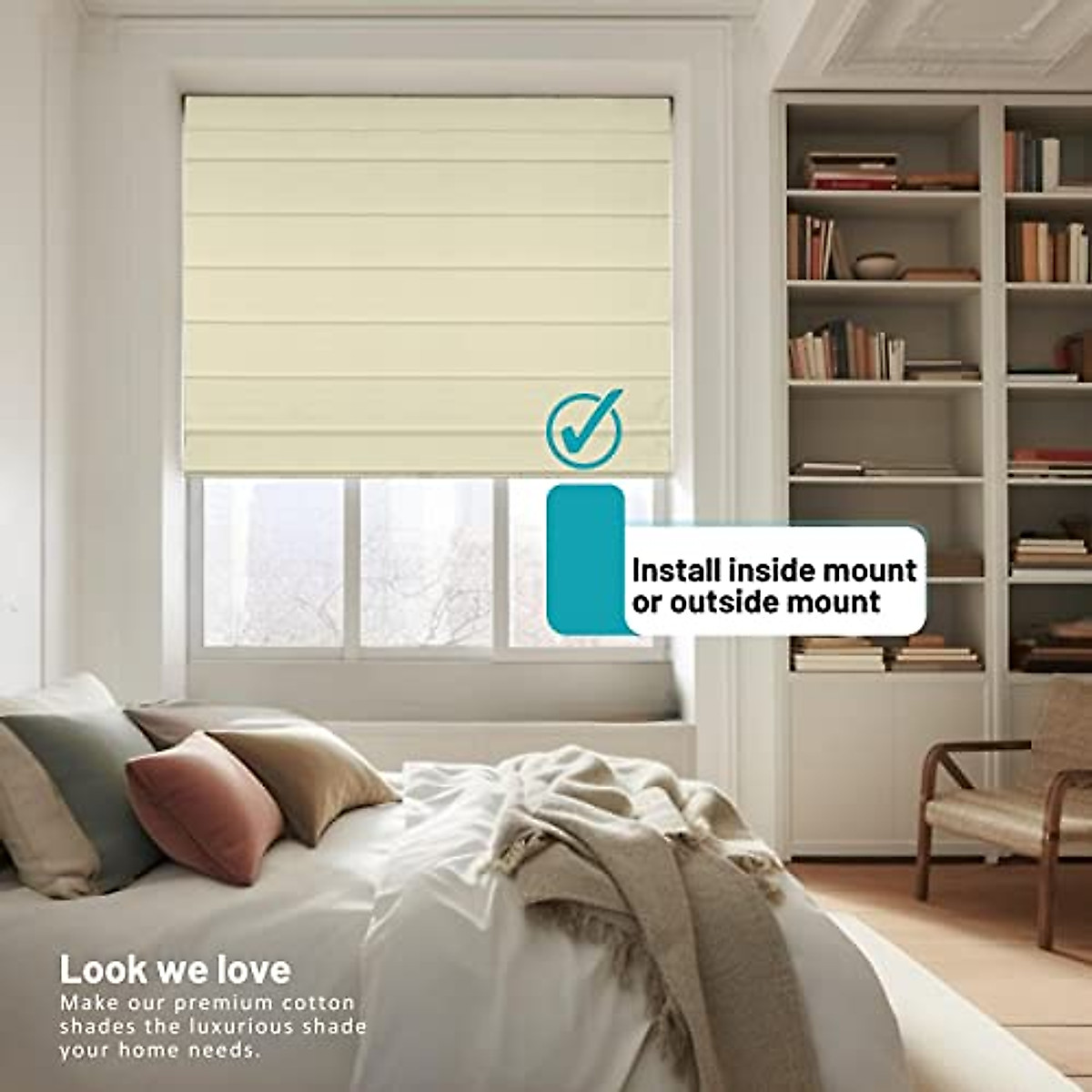 CHICOLOGY Roman Shades for Windows, Roman Window Shades, Roman Shades, Window Treatments, Window Shades for Home, Window Shade, Cream (Cotton), 35" W X 64" H