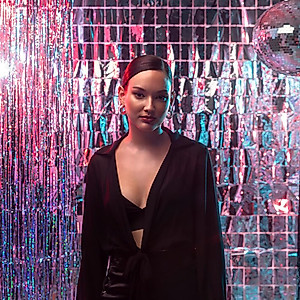 Silver Backdrop Disco Party Decorations Metallic Square Foil Fringe Curtain Photo Booth Props for Birthday Graduation Bachelorette Wedding Engagement Baby Shower Party Decorations -2 Packs (3.3x6.6Ft)