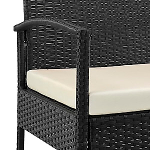 Manhattan Comfort Noli 4-Piece Patio Conversation Set, Outdoor Furniture Made of Steel Rattan | Includes 2 Modern Armchairs, Loveseat, Tempered Glass Coffee Table, Removable Waterproof Cushions, Cream