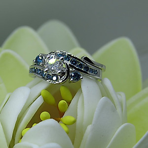 Dazzlingrock Collection 0.95 Carat (ctw) 14K Round Blue And White Diamond Engagement Ring Set 1 CT, White Gold, Size 7.5