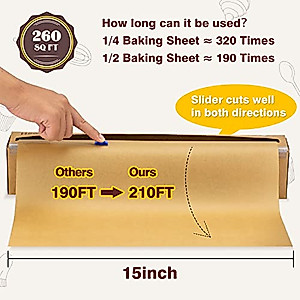Katbite 15 in x 210 ft Unbleached Parchment Paper Roll for Baking & Slide Cutter for 15 Inches Plastic Food Wrap