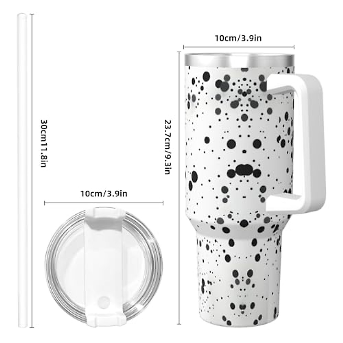 HULIBIN Black And White Dot Print Double Deck Stainless Steel Travel Coffee Cup With Lid 40 Oz Ice Bully Cup