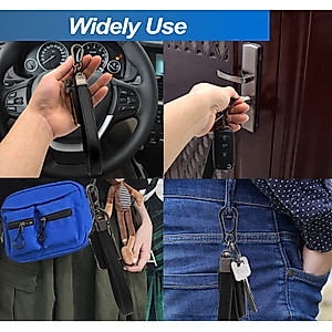 INFIPAR Car Fob Key Chain Genuine Leather Wristlet Strap Keychains Holder for Men and Women, 360 Degree Rotatable, with Anti-lost D-Ring, Carabiner Clip and 4pcs Key Rings, Dark and Black