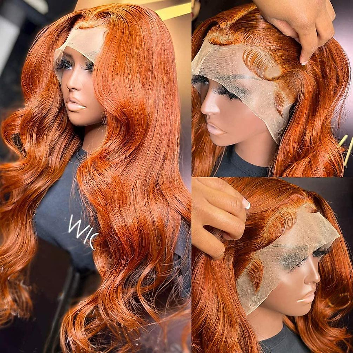 26 Inch 13X4 Orange Ginger Lace Front Wigs Pre Plucked Body Wave Wig Brazilian Colored Virgin Wigs for Black Women Invisible HD Lace Frontal Wigs Human Hair 180% Density