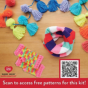 Red Heart Super Saver Yarn Super Craft Kit Brights, with 12 Pack of 50g/1.7 oz. 4 Medium Worsted Yarn for Knitting & Crocheting, 12 Colors, Perfect for Chunky Sweaters, Blankets, Amigurumi