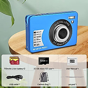 Digital Camera for Kids, 2.7K Digital Camera for Teens, Boys and Girls, 16X Digital Zoom Camera with 32GB SD Card and 2 Batteries (Blue)