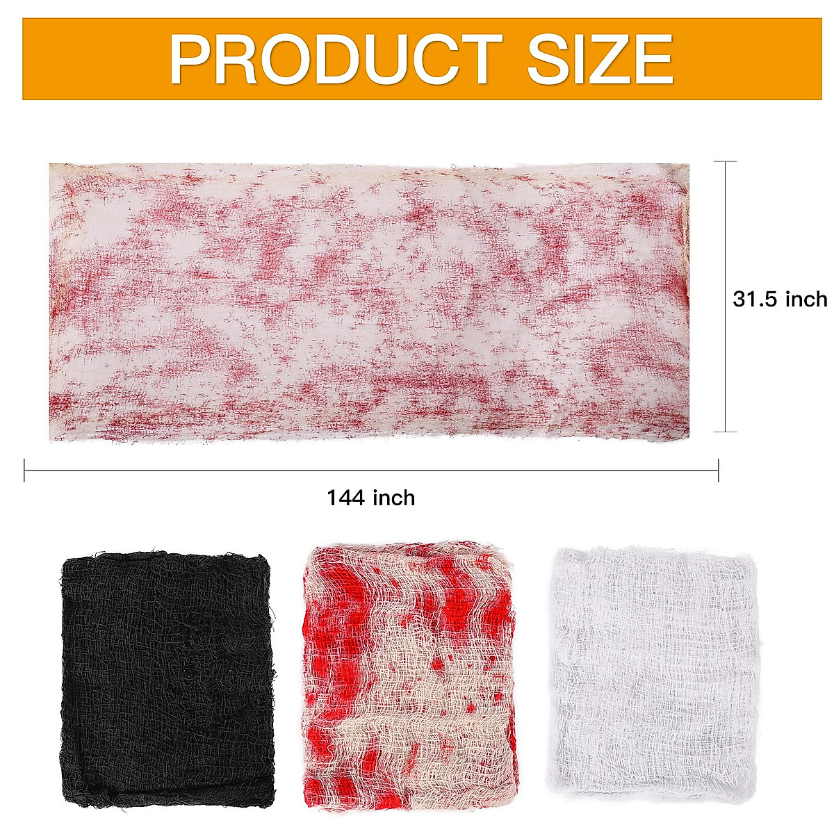 3Pcs Halloween Creepy Cloth 144x31 Inches Spooky Halloween Gauze Cheesecloth Halloween Party Decorations Supplies Indoor Outdoor Wall Yard Patio Decor(Black, White, Blood Red)