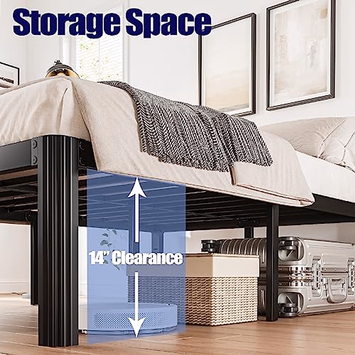 Hunlostten 16" Full Size Bed Frame No Box Spring Needed, Heavy Duty Metal Platform Bed Frame Full with Round Corners, Easy Assembly, Noise Free, Black