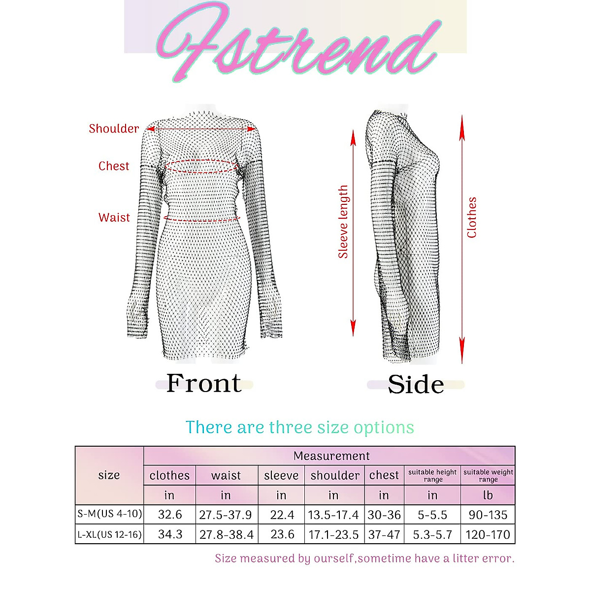 Fstrend Crystal Mesh Body Chains Rhinestone Fishnet Black Crop Top Long Sleeves See Through Bikini (as1, alpha, l, x_l, plus, regular, Black-long clothes)